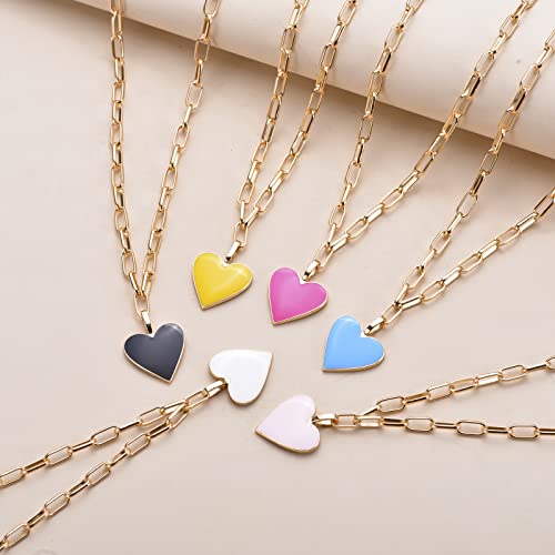 Balirek 6Pcs Heart Necklace Paperclip Chain for Women