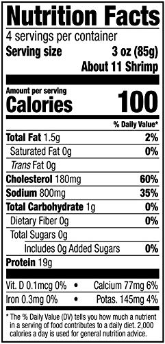 Amazon Fresh Brand, Cooked Medium Peeled & Deveined Tail On Shrimp, Frozen, Responsibly Sourced, Phosphate Free, 12 Oz, (41-50 Count/Pound),