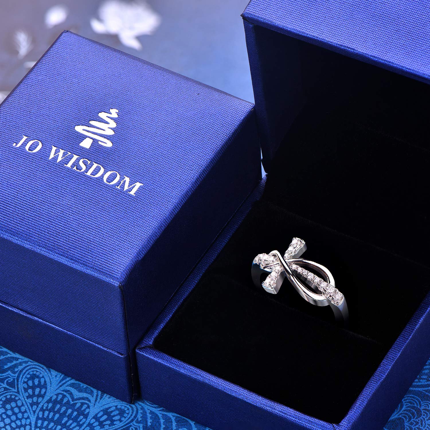 JO WISDOM 925 Sterling Silver Cubic Zirconia Cross Infinity Ring Size 6