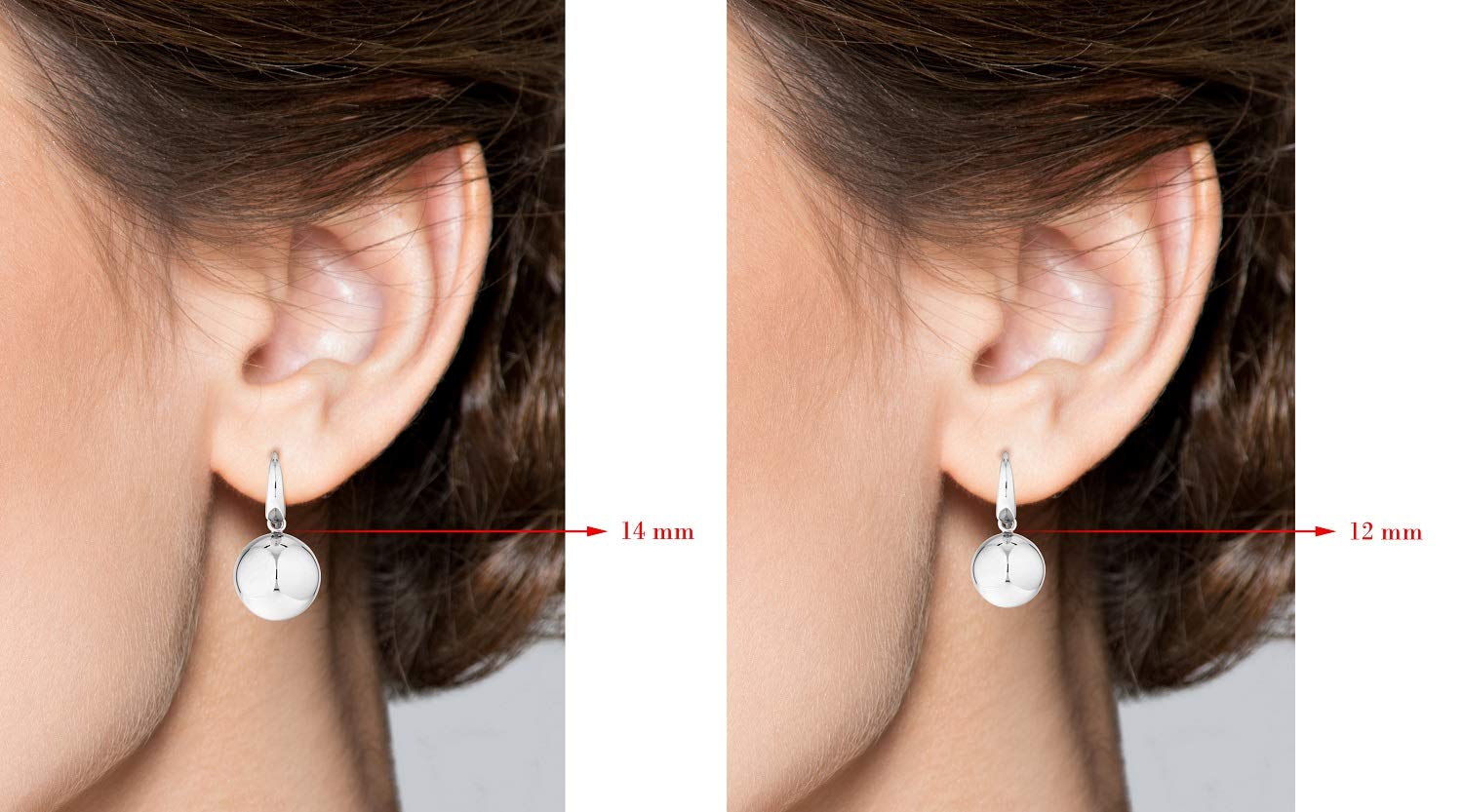 Miabella 925 Sterling Silver Italian High Polished Round Bead Ball Dangle Leverback Earrings for Women 12mm, 14mm Made in Italy (14mm (9/16 Inch))