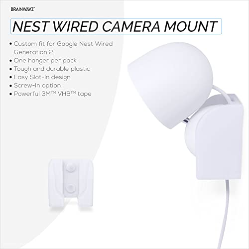 BRAINWAVZ Wall Mount for Google Nest Wired 2nd Generation Security Camera - Adhesive & Screw-in, Easy Slot-in Design (White)