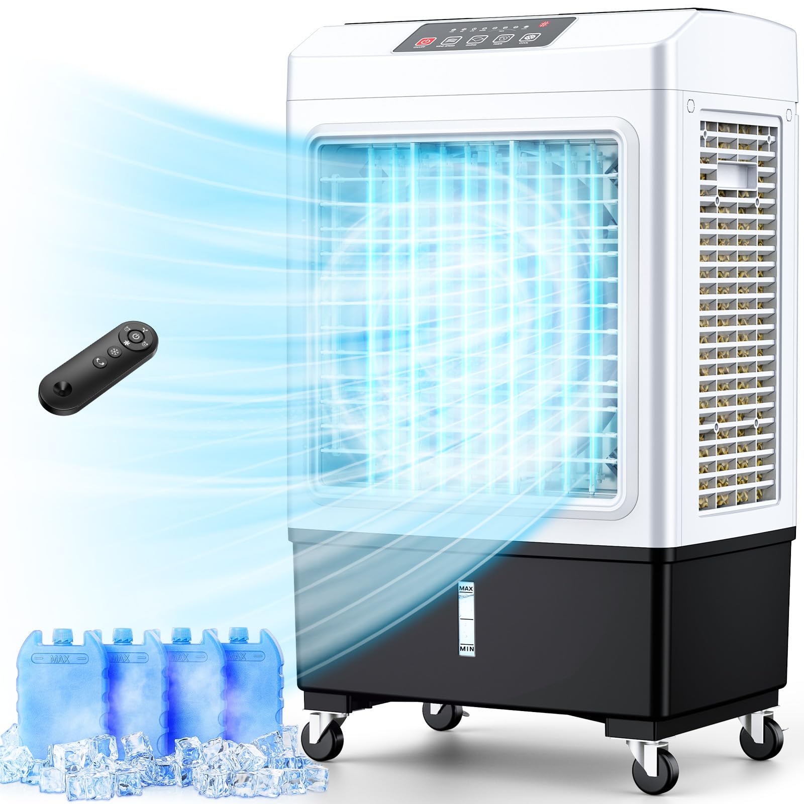 BALKO Evaporative Air Cooler, 2100CFM Windowless Air Conditioner w/7H Timer & Remote, 7H Timer & Remote, Portable for Room Garage Patio Black