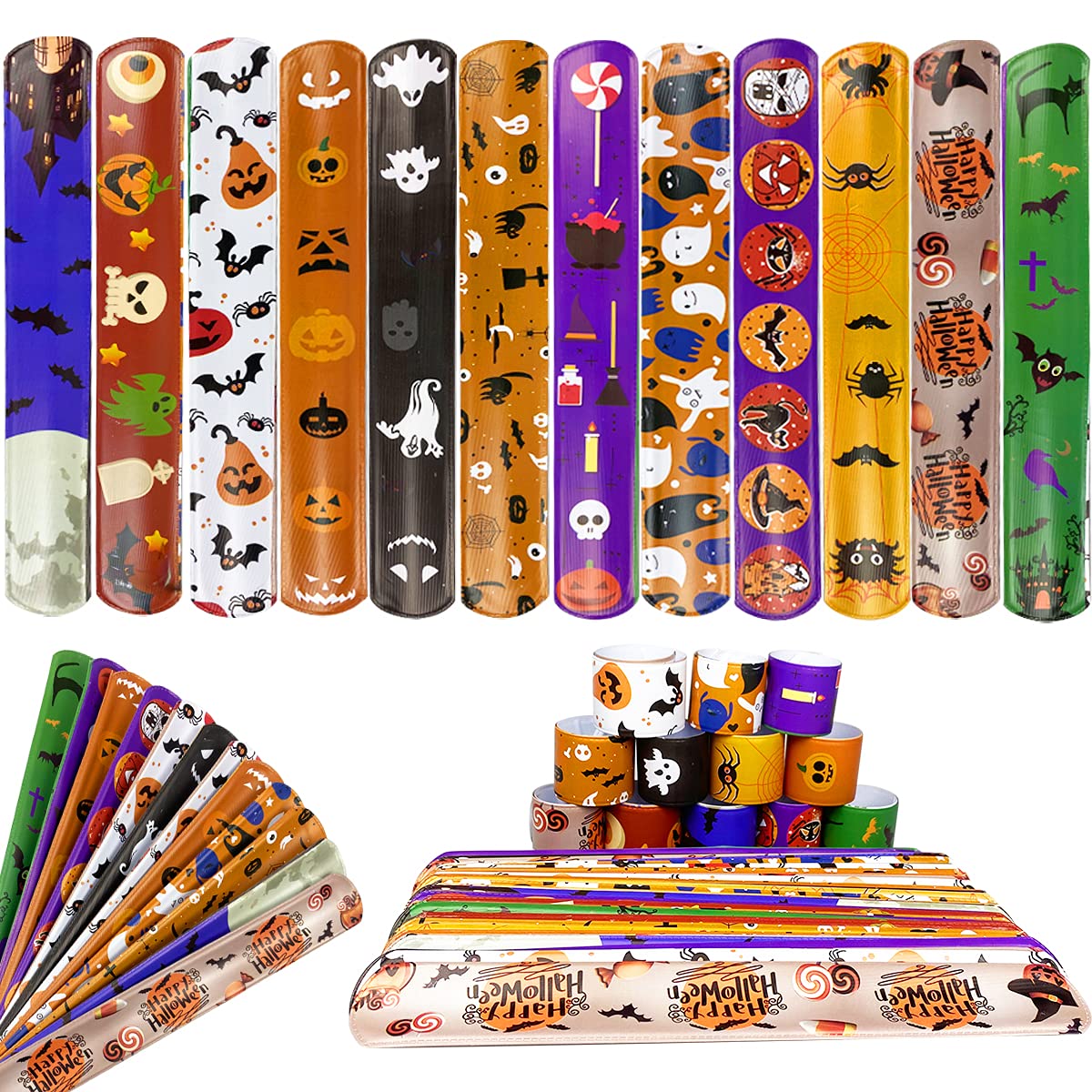 JoFAN 48 PCS Easter Slap Bracelets Toys for Kids Boys Girls Toddlers Easter Basket Stuffers Egg Fillers Gifts Party Favors