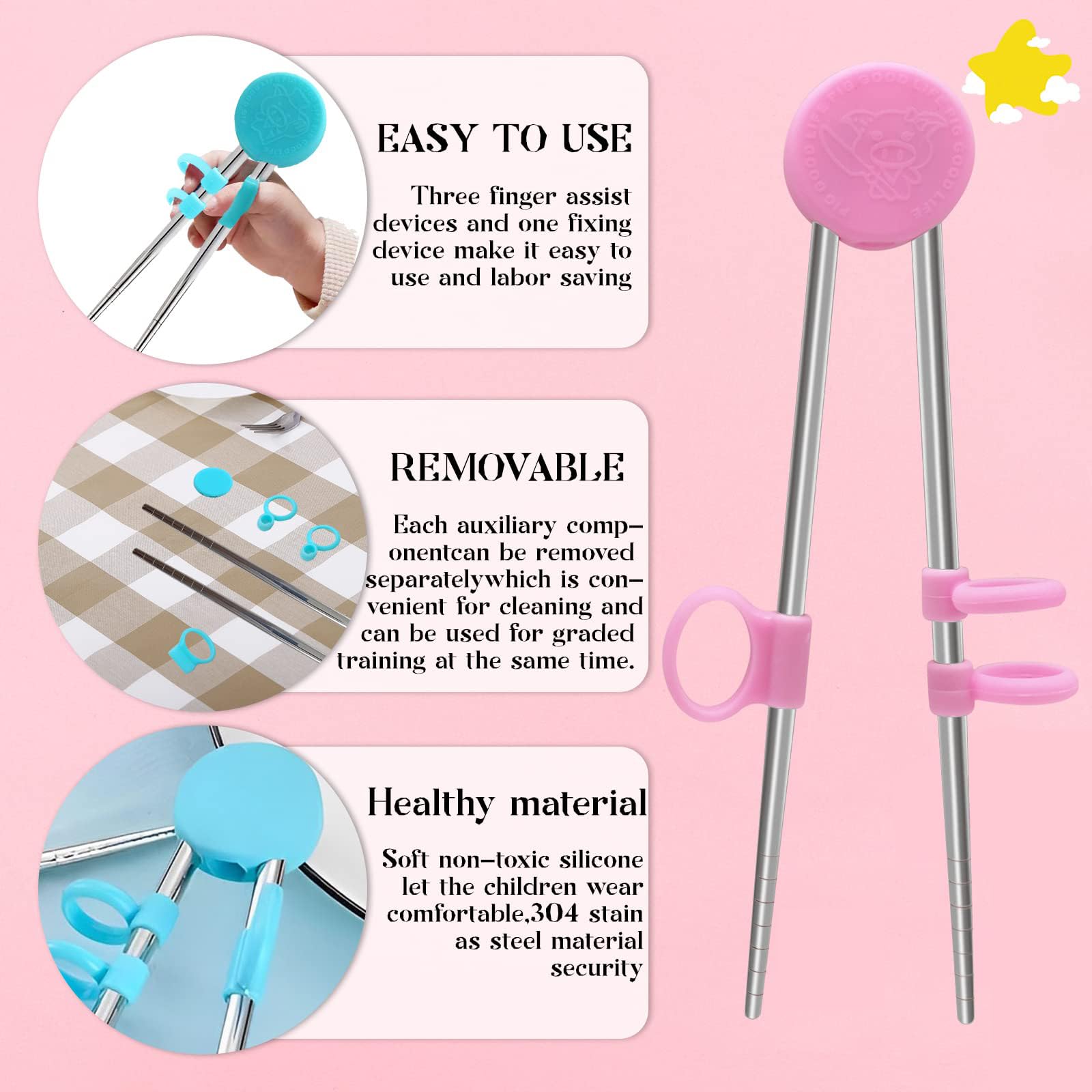 LLMSIX 2 Pairs Kids Chopsticks Training Sailor Moon Chopsticks Reusable Metal Training Chopsticks Chopsticks Stainless Steel Learning Chopstick Helper for Children Adults Learning and Training