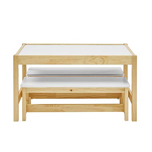 MUSEHOMEINC Kids Activity Table and Bench Set,Drawing and Painting Table for Study,Arts,Craft and Dining.3 in 1 Todder Play Table and Chair Set,Wooden Playroom and Learning Furniture