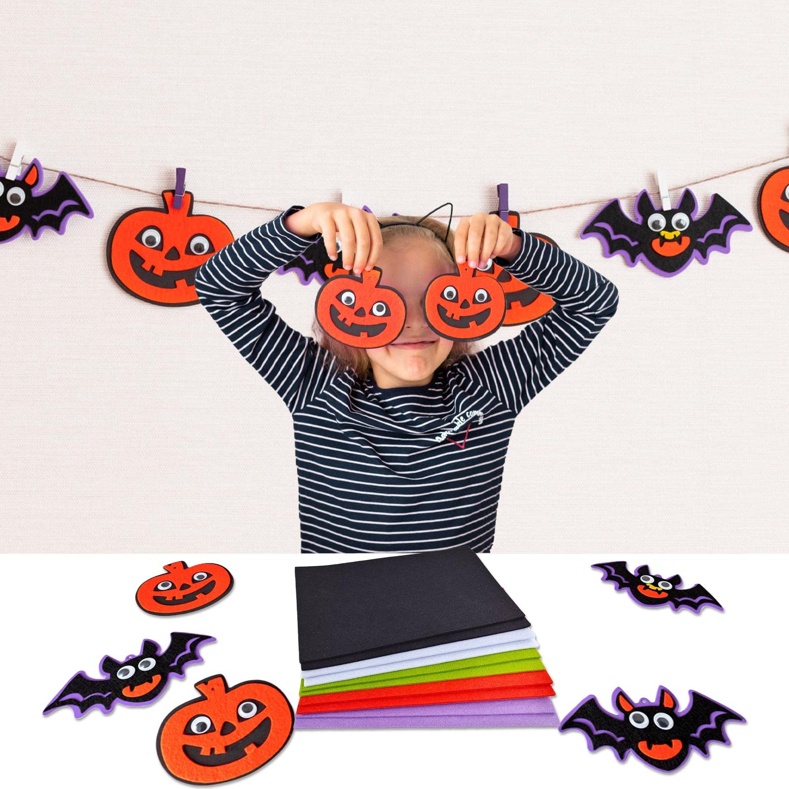 Jtnohx Felt, 3mm Thick Felt Sheets, 8"x12" Felt Fabric for Crafts, 10 Pcs Hard Stiff Felt for Sewing Holiday & DIY(Halloween Colors Series)