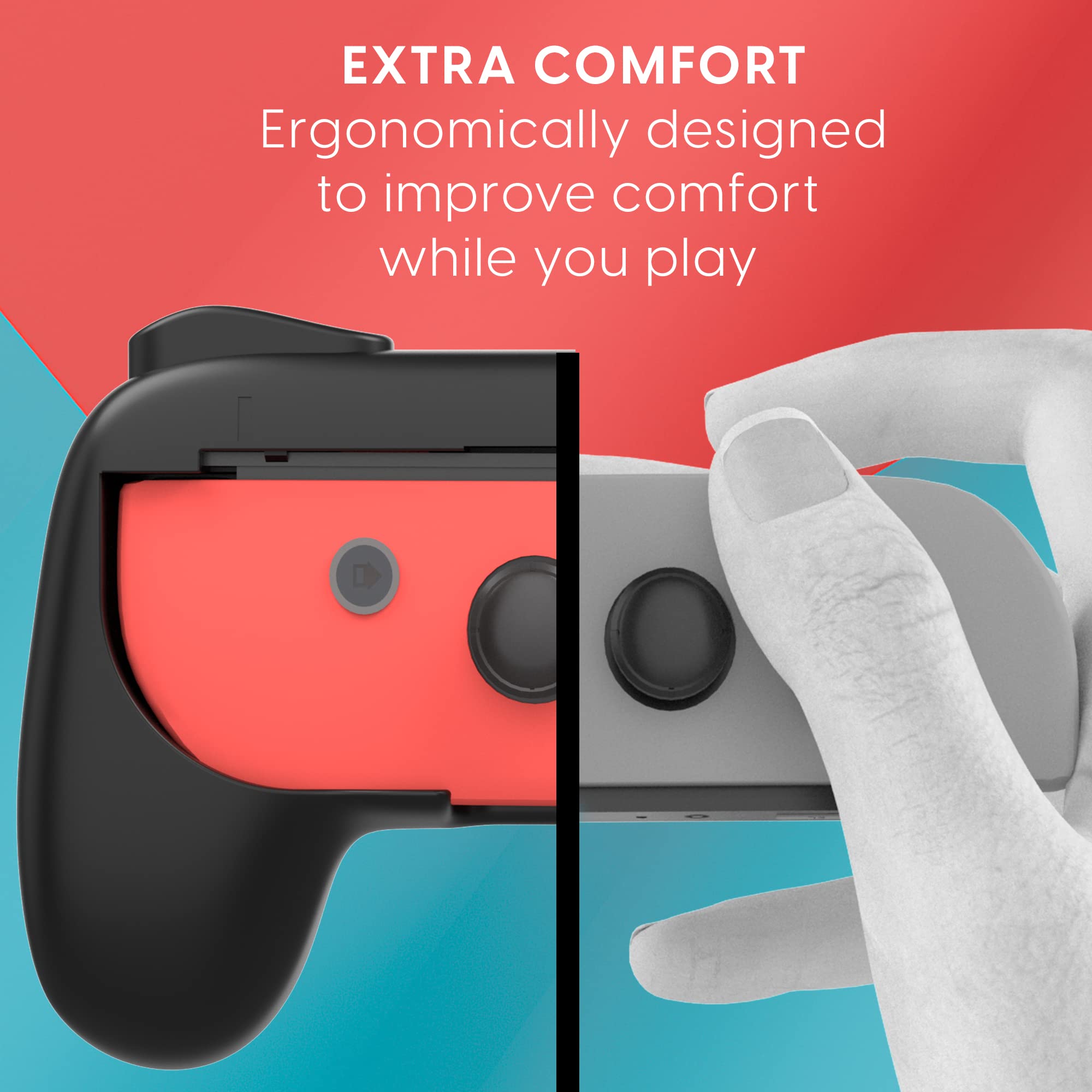 TALK WORKS Nintendo Switch + Switch OLED Joy-Con Controller Grips 4-Pack - Secure Joy-Con Grip, Extended Trigger Buttons, Ergonomic Design for Comfort Hold, Secure Fit for Joy-Con Controllers - Black