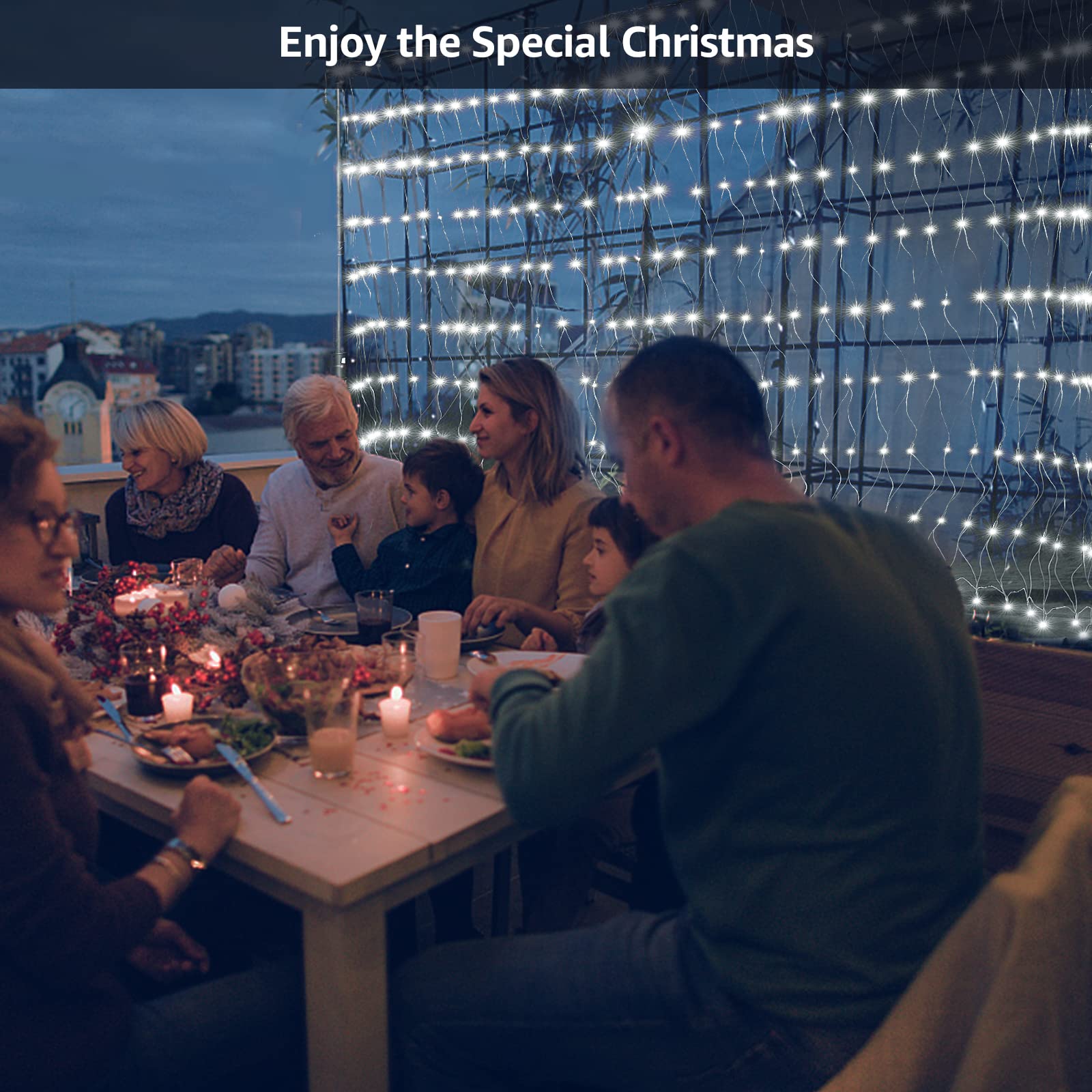 BlcTec Christmas Net Lights 200 LED 8.2ft x 4.9ft Outdoor Christmas Bush Lights with 8 Modes, Timer, Connectable, Waterproof and Green Wire for Trees, Bushes, Christmas Decorations, Cool White