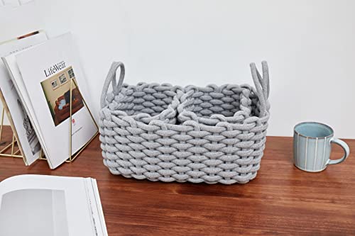 Woven Baskets, Set of 3 for Home, Office, Dorm Room, Living Room, Bedroom, Bathroom, Nursery Storage and Organization (GRAY)