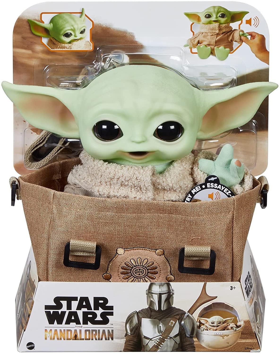 Mattel Star Wars Grogu Plush 10-inch Toy, Character Figure with Soft Body, Sounds & Carrier, Inspired by Star Wars The Mandalorian