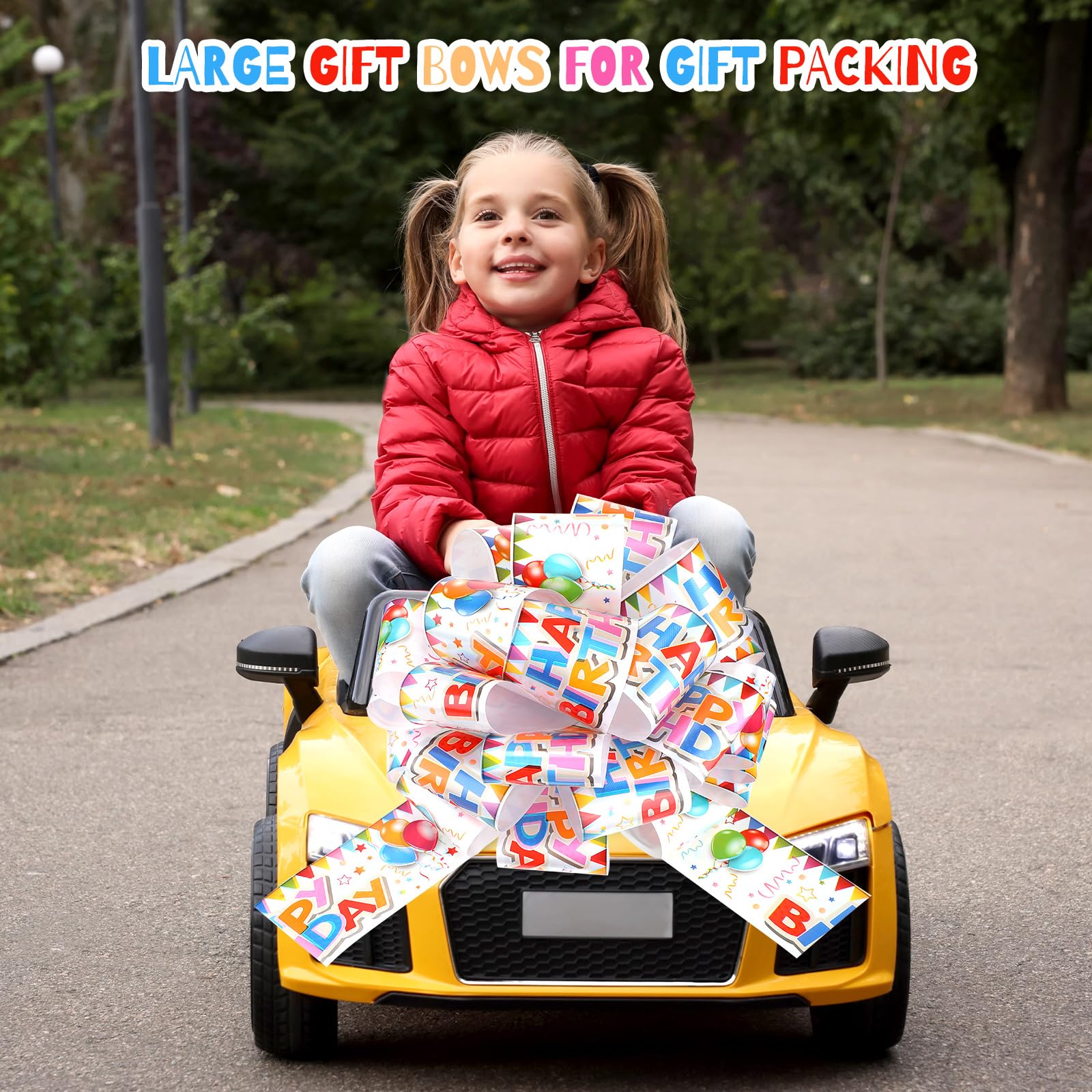 Retrowavy 2 Pcs 16 Inch Large Birthday Pull Bow for Present Gift Wrapping Birthday Bows Giant Gift Bow for Car Colorful Car Ribbon Bow for Birthday Party Holiday Gifts Presents