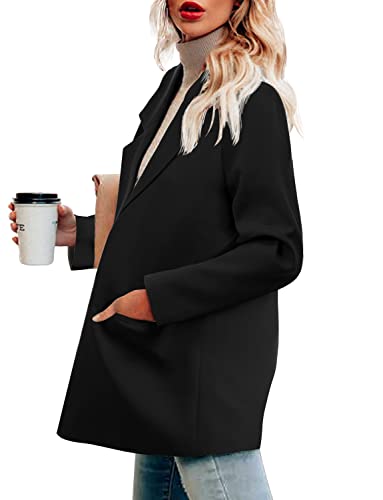 CRAZY GRID Womens Casual Blazer Long Sleeve Business Suit Jacket Open Front Button Work Office Blazer Jacket Fashion Dressy Ladies Blazer Black X-Large