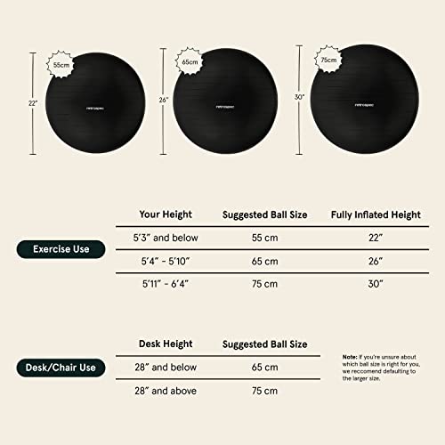 Retrospec Luna Exercise Ball - 55, 65, or 75cm Yoga Ball for Workouts, Stability, Pregnancy - Swish Balance Ball w/Pump for Office & Home Gym