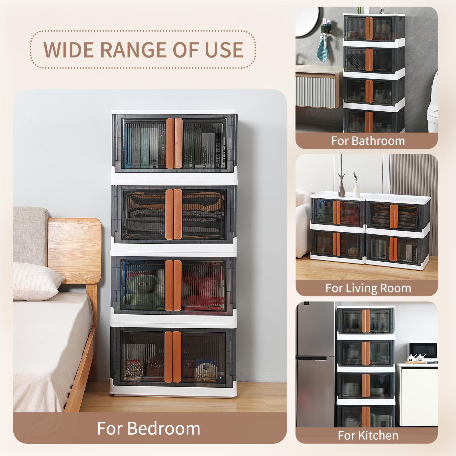 Closet Organizers and Storage - Storage Bins with Lids & Wheels 19 Gal, Collapsible Stackable Storage Bins, Trunk Organizer Folding Storage Box for Office, Home, Dorm Room Essentials,4 Pack