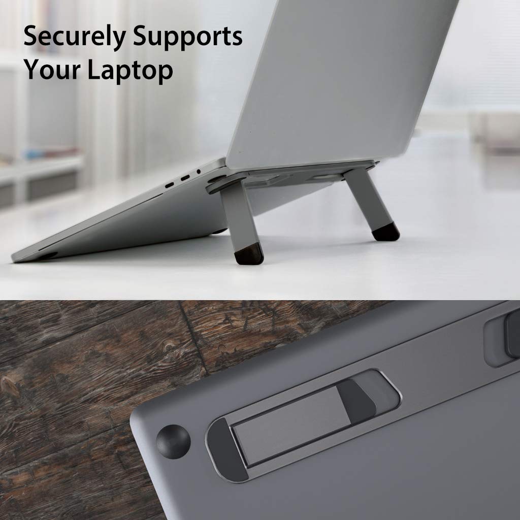 Avankin Laptop Cooling Stand, Aluminum Portable Foldable Ergonomic Notebook Lift Holder for Desk, Table, Compatible with MacBook Air Pro, Dell XPS, HP, Lenovo and More 10-15.6” Laptops – BS103 (Gray)