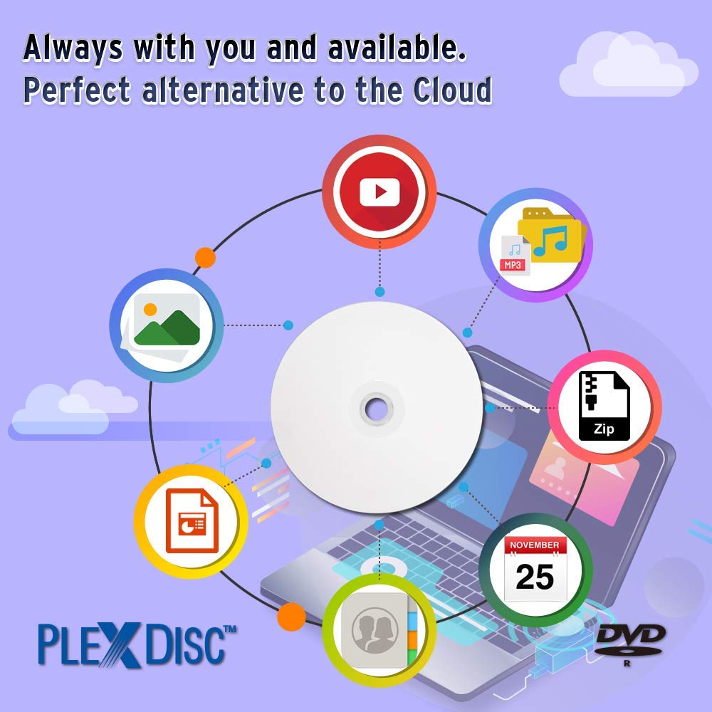 PlexDisc DVD-R 4.7GB 8X White Inkjet Hub Printable Disc - 100pk Spindle (FFP) 637-215-BX
