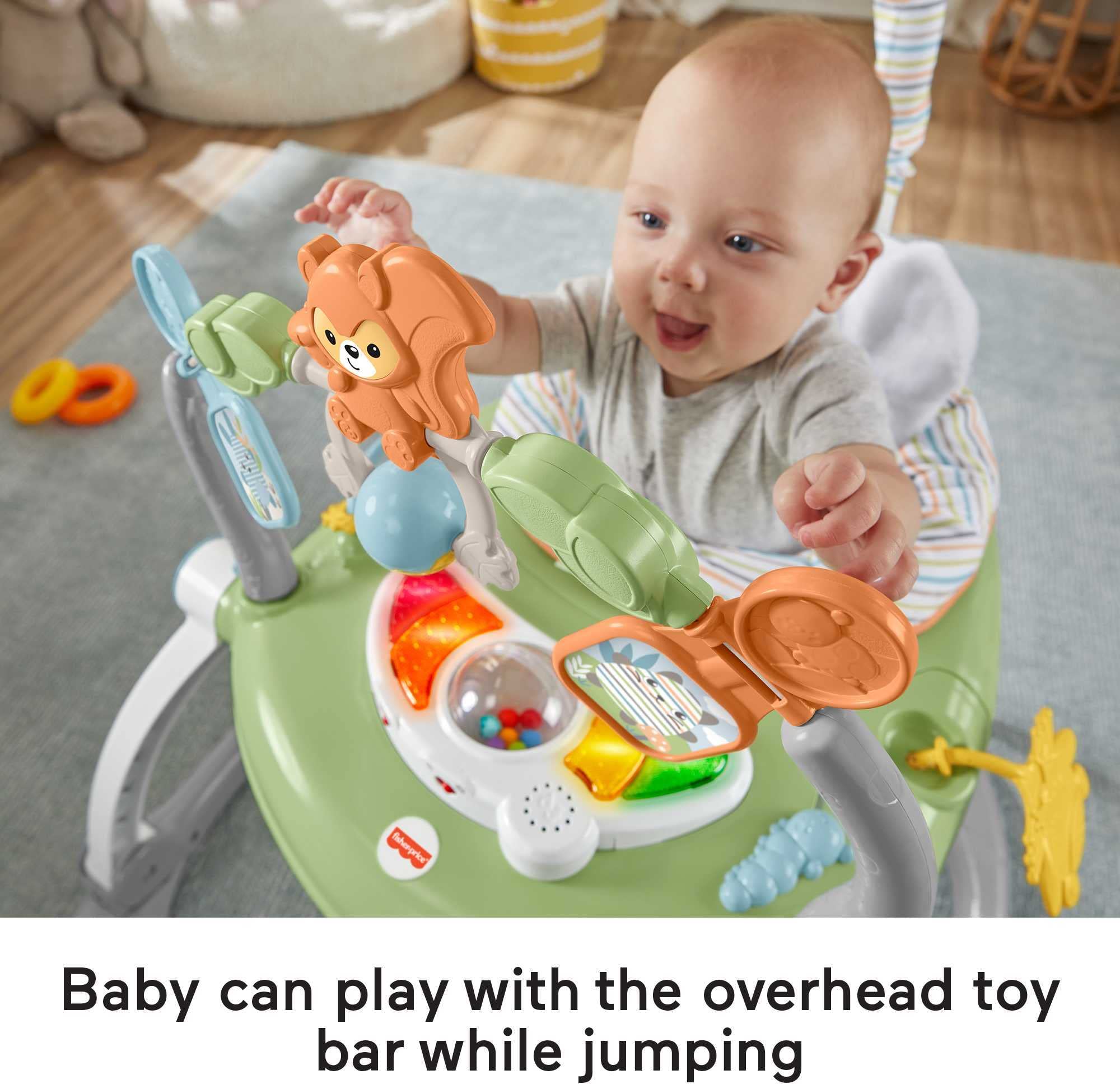 Fisher-Price Baby Bouncer SpaceSaver Jumperoo Activity Center with Lights Sounds and Folding Frame, Sweet Snugapuppy