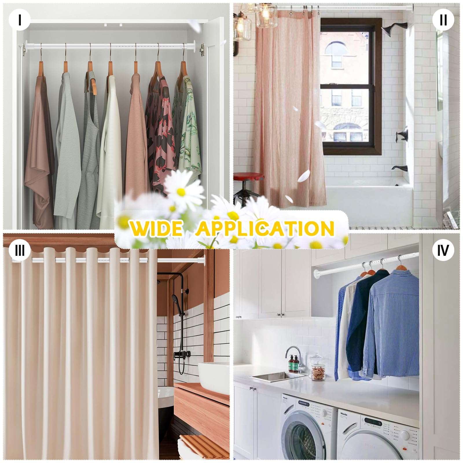 Closet Rod,17-82 Inch Heavy Duty Closet Rods for Hanging Clothes Adjustable Clothes Hanging Rod White Closet Rod for Wardrobes or Closet