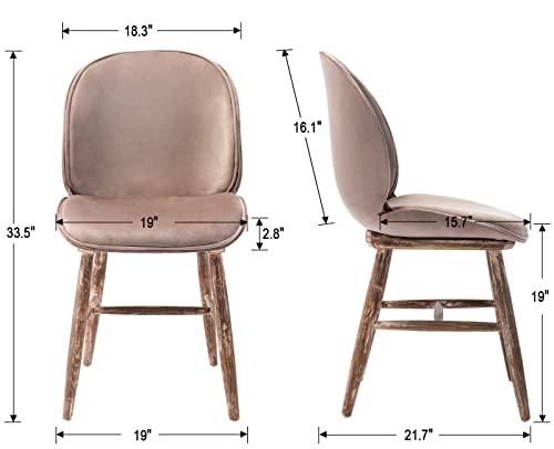 DUOMAY Velvet Dining Room Chair, Modern Farmhouse Side Chair Makeup Vanity Chair with Back for Kitchen Dining Room Living Room, Wood Base, Grey