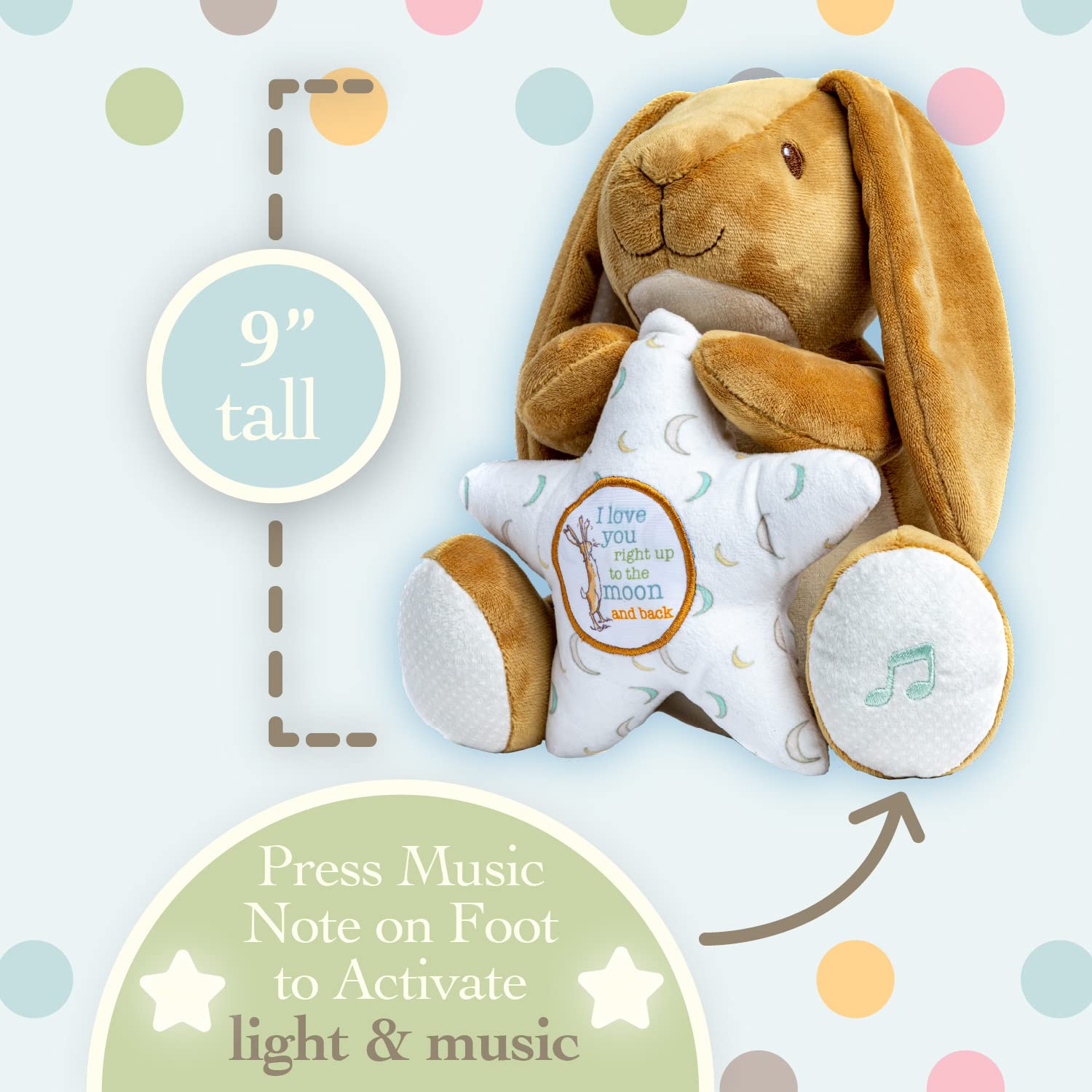 KIDS PREFERRED Guess How Much I Love You - Nutbrown Hare Rabbit Stuffed Animal with Multicolor Soothing Lights and Musical Star Plays Twinkle Twinkle Little Star,