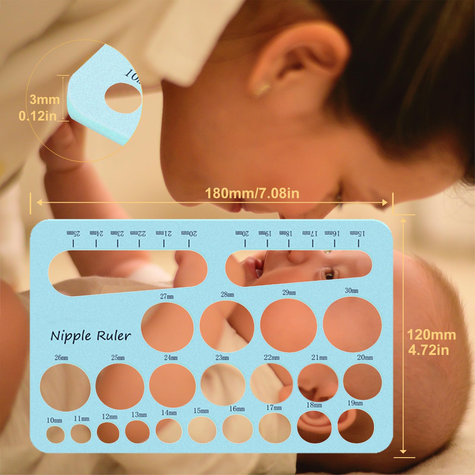 bliblo Nipples Sizer,Silicone Nipple Ruler of Flange Size,Breast Flange Measuring Breast Pump Sizing Tool,Breast Pump Sizing Tool,Nipple Ruler for Flange Sizing (Blue)