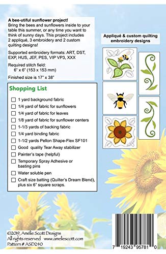 Amelia Scott Designs Bee-utiful Sunflower Runner Pattern