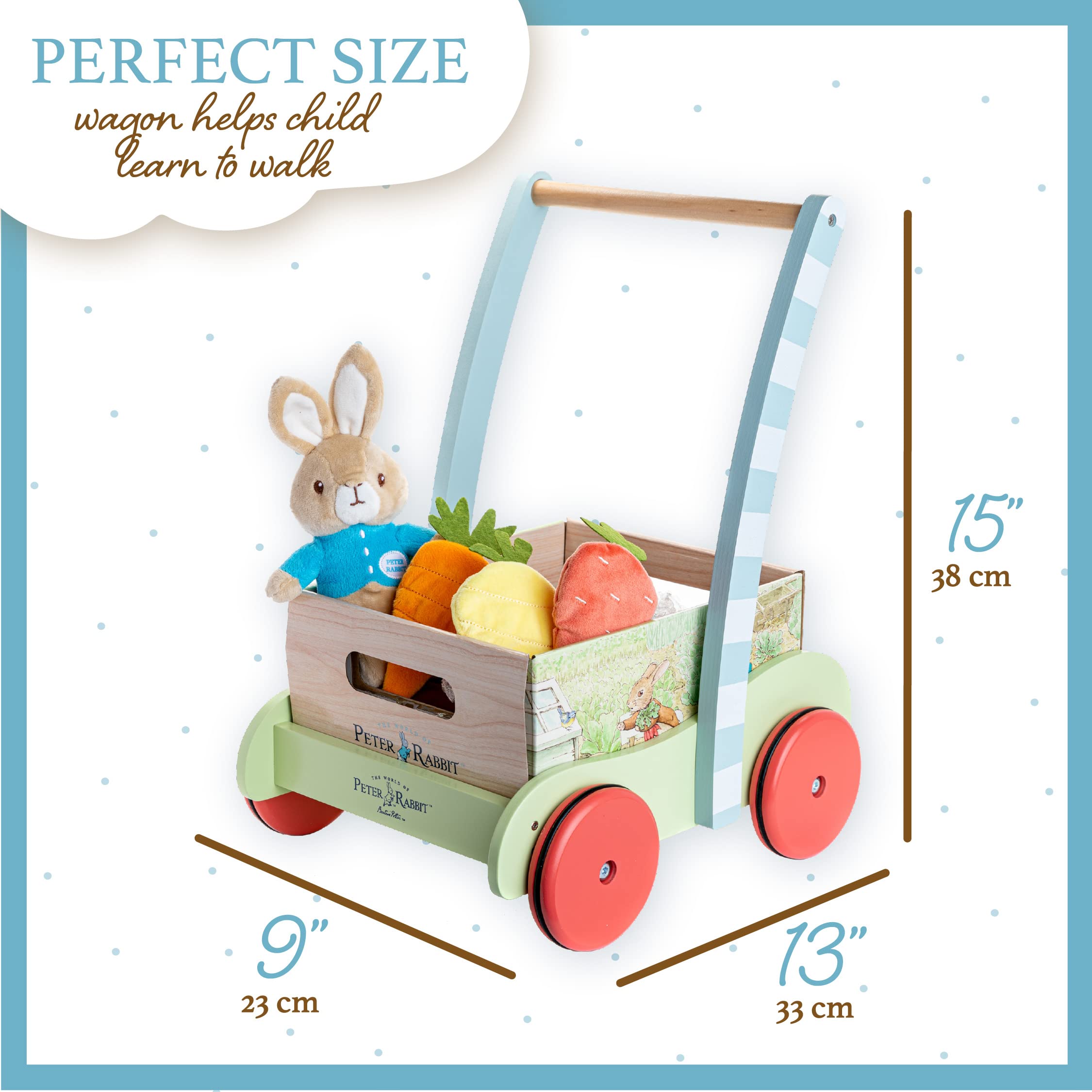 KIDS PREFERRED Beatrix Potter Peter Rabbit Wooden Garden Wagon and Plush Veggie Play Set, (24228)