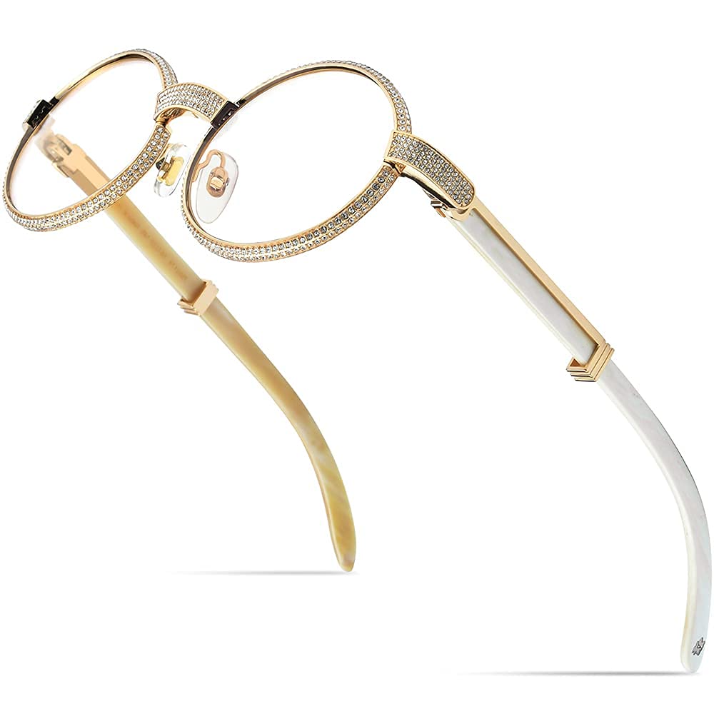 HEPIDEM 100% Really Buffalo Horn Handmade Glasses Frames Luxury 720pcs Diamonds Eyeglasses 7550179 (White)