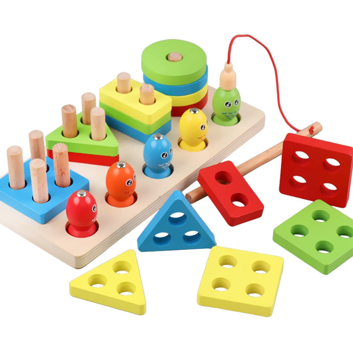 QYBZOKL Montessori Toys for 2 Year Old Boys Girls,Wooden Sorting & Stacking Toy, Magnetic Fishing Game for Toddlers,Preschool Educational Learning Toy for Kids Ages 3 4 5 6+, Birthday Gifts