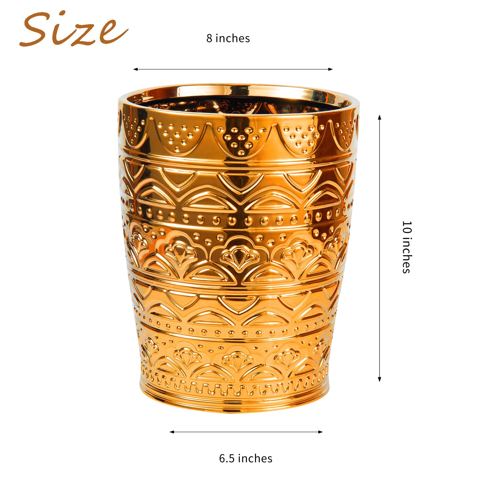 Gold Garbage Can Kitchen Trash Cans Wastebasket, Decorative Garbage Container Bin for Bathroom, Bedroom, Kitchen, Home Office, and Holds Waste(Round,Ceramic,Open Top