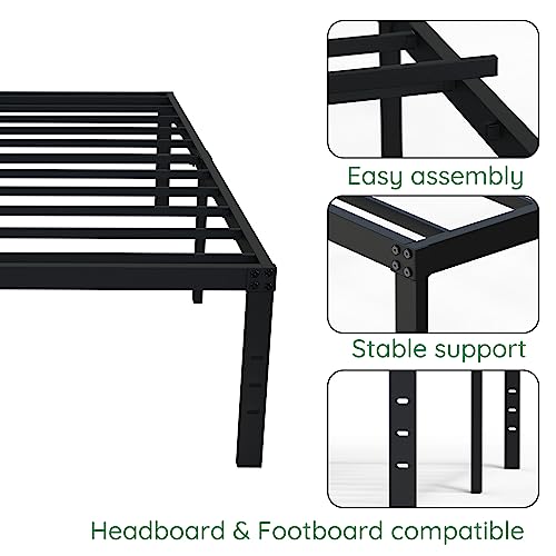 DiaOutro 16 Inch Queen Bed Frame Heavy Duty Metal Platform No Box Spring Needed, Maximum Storage, Easy to Assembly, Noise Free, Black