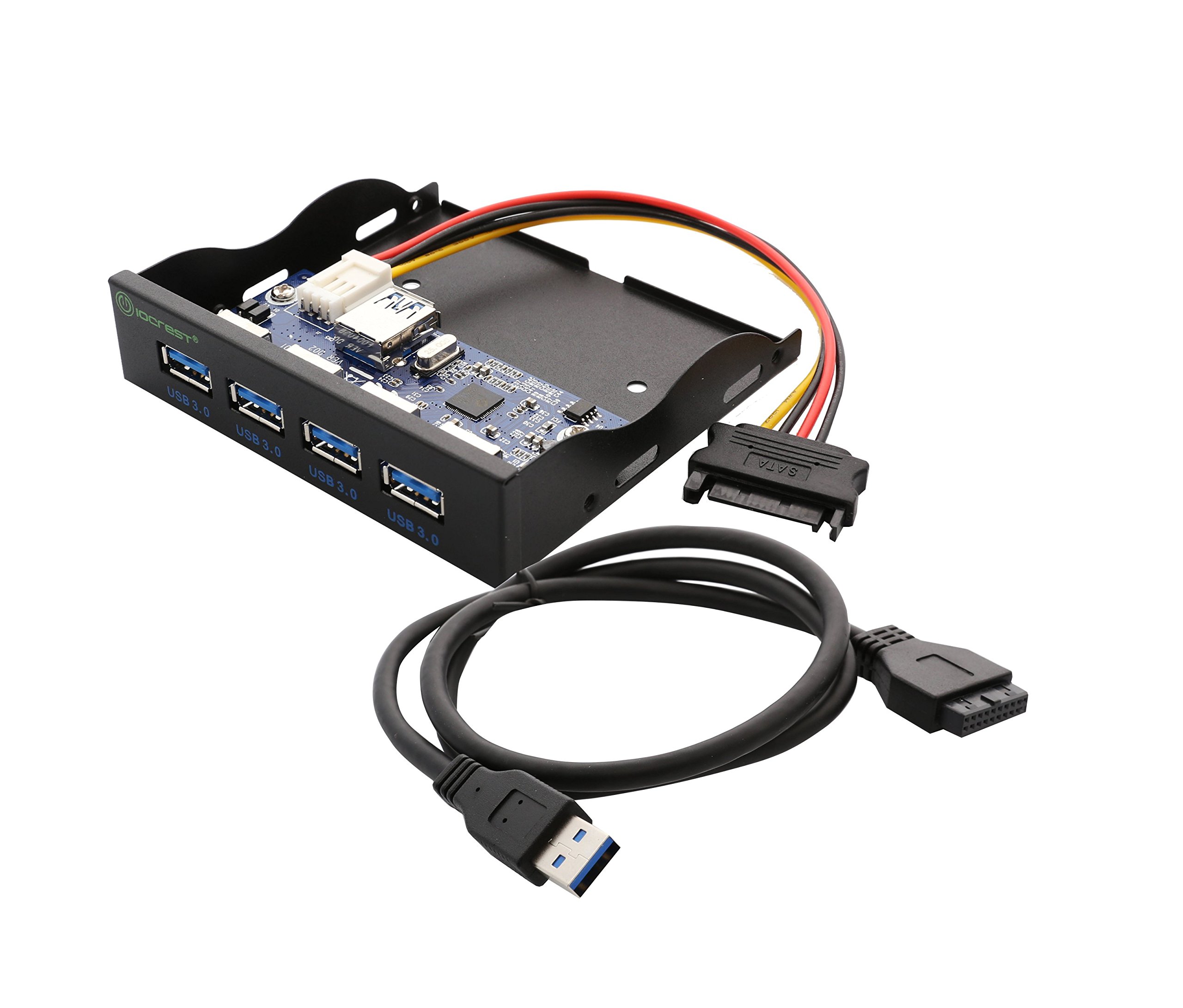 Syba Active 4 Port USB 3.0 Hub Panel for 3.5" Floppy Bay 19 Pin Header SATA Power SY-HUB20211