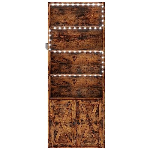 IRONCK Tall Bookcase with LED Lights, 70 in Industrial Bookshelf Display Shelf Floor Standing for Home Office, Living Room, Bed Room