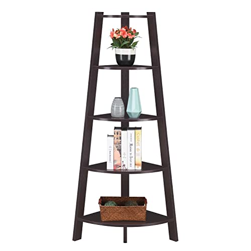 Convenience Concepts Newport 5 Tier Wide Corner Bookcase, Espresso