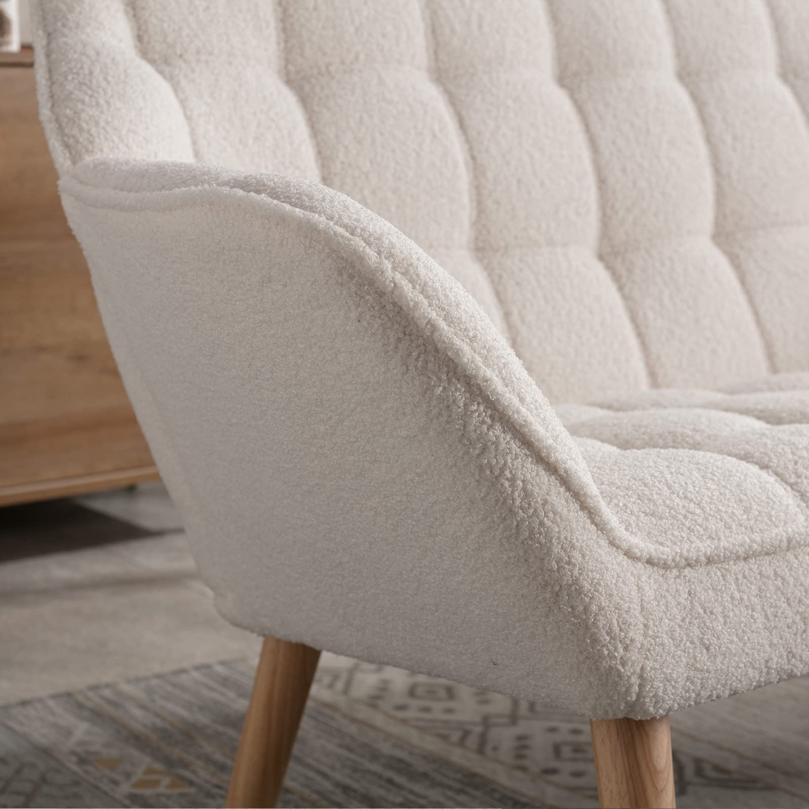 ZH4YOU 48" Small Loveseat for Small Spaces, Upholstered Fluffy White Loveseat Sofa, Mid Century Modern 2-Seater Couch with Armrest and Wood Legs for Bedroom, Living Room, Apartment, White