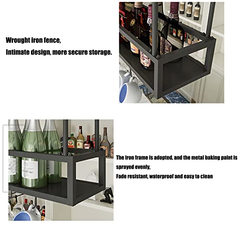DICKIS Hanging Wine Rack with Glass Holder and Shelf, Adjustable Height and Width Metal Ceiling Bar Wine Glass Rack, Industrial Wall Mounted Wine and Glass Rack (Color : Black, Size : 100x25x21cm)