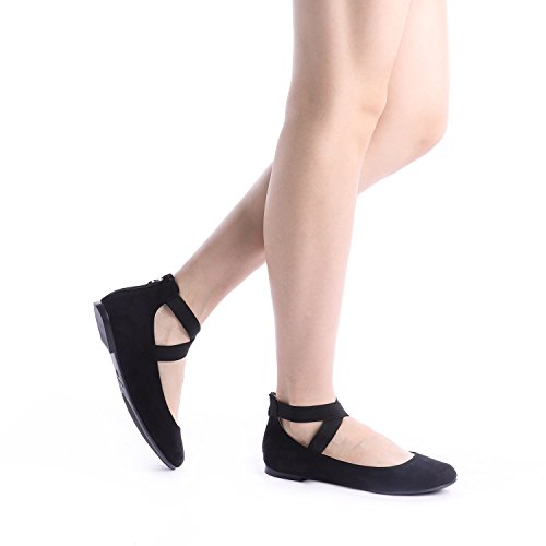 DREAM PAIRS Women's Sole_Stretchy Black Fashion Elastic Ankle Straps Flats Shoes Size 10 M US