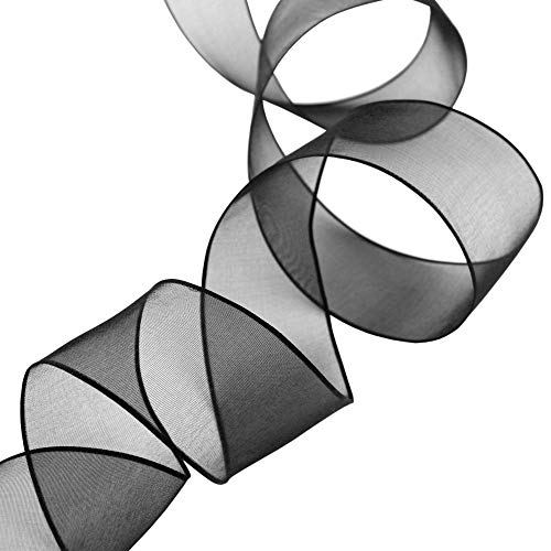 VATIN Christmas Ribbon Sheer Organza Wired Ribbon 1-1/2 inch 25 Yards (75Ft) -Black ,Perfect for Making Bows and Wreaths