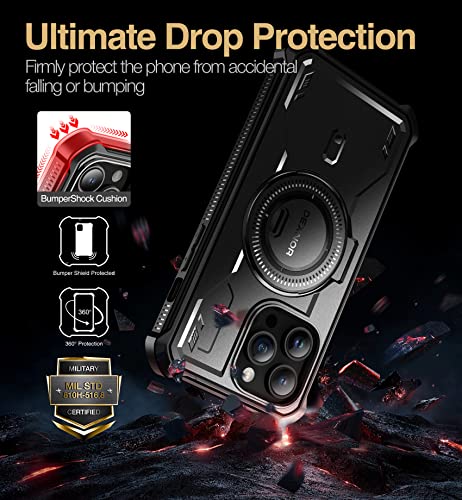Dexnor Magnetic Case for iPhone 14 Pro Max, Compatible with MagSafe, [Built in Screen Protector and Kickstand] Full-Body Heavy Duty Case Protective Cover for iPhone 14 Pro Max 6.7 Inch, Black