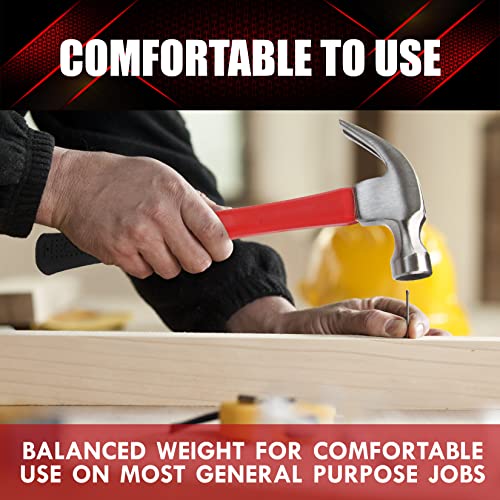 YIYITOOLS Claw Hammer With fiberglass Handle β 16-oz, Red and Black (YY-1-003)