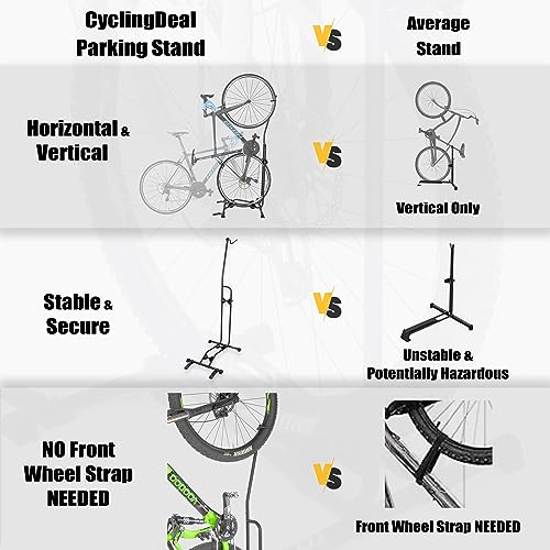 CyclingDeal Upright Bike Stand - Premium Quality Vertical & Horizontal Adjustable Bicycle Floor Parking Rack - Safe & Secure for Storing MTB Road Bikes - Pack of 2