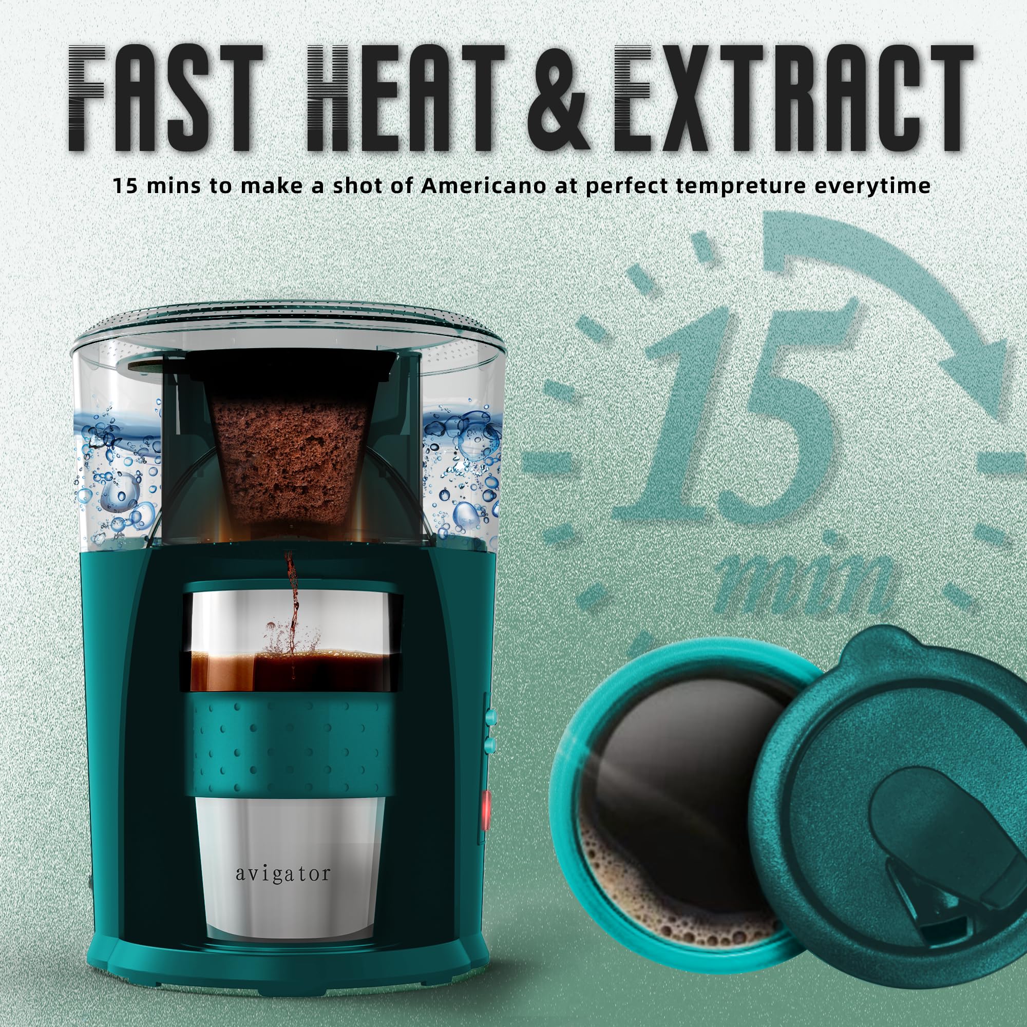 avigator Portable Coffee Maker, 12V Car Coffee Maker, Travel Coffee Machine Fits Car Cigarette Lighter Plug, with Fast Heating, Auto Shut Off, Ground Coffee Maker for Driving Camping&RV(Dark Green)