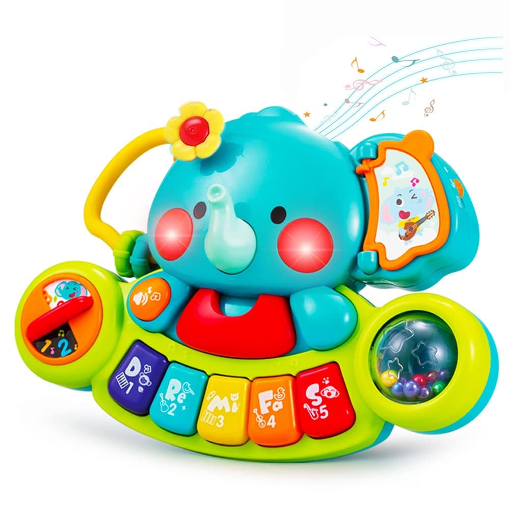 HOLA Baby Toys 6 to 12 Months Old Baby Piano Toys Infant Toys Elephant Light Up Music 9 Month Old Baby Toys 12-18 Months, Learning Birthday Gifts Toys for 1 Year Old Girl Boy