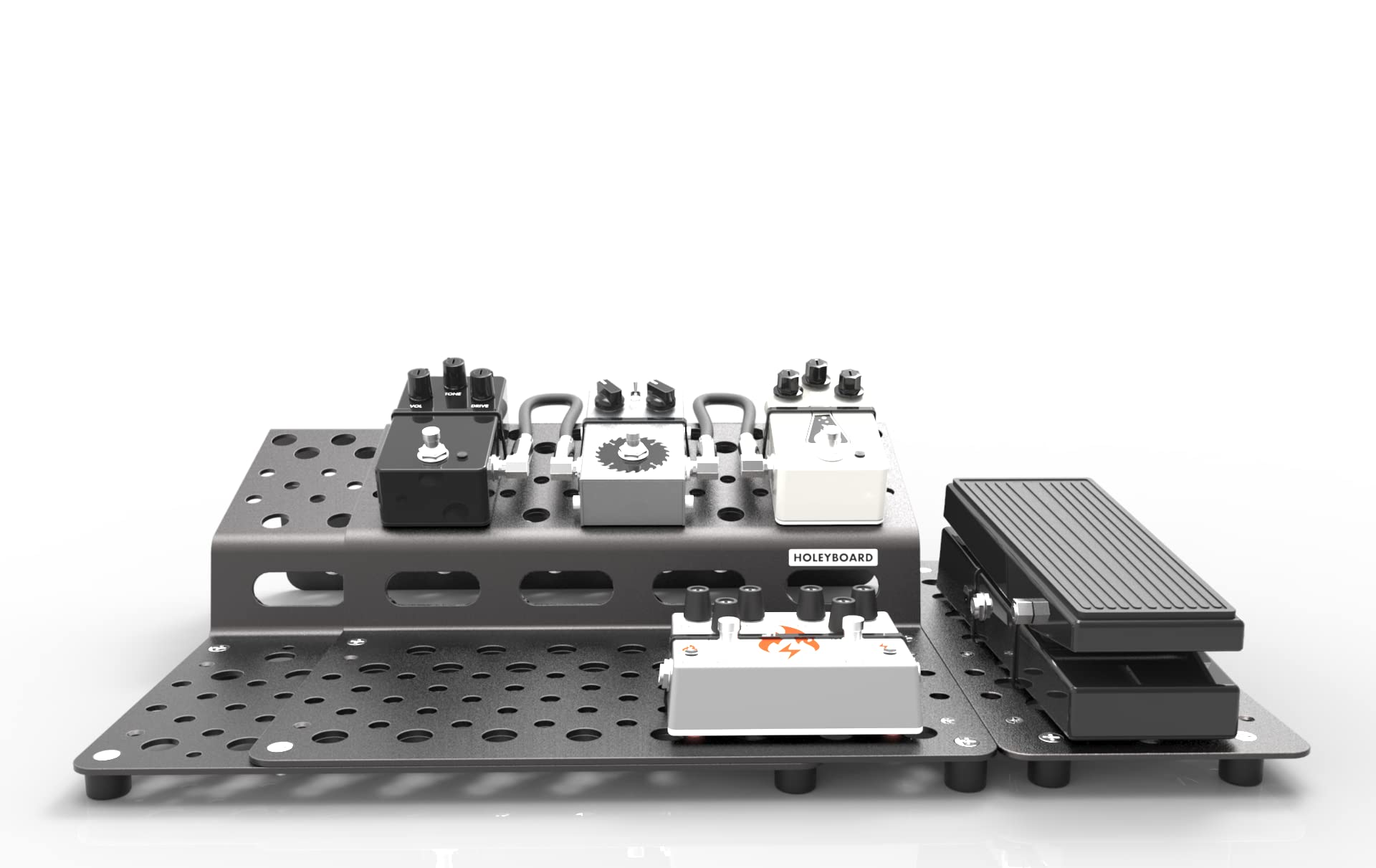 Holeyboard 123 Complete Pedalboard | Expandable from 13-30” to Solve Your Space Problems | Fits 3-12 pedals easily | 2-Levels For Easy Access to the Back Row