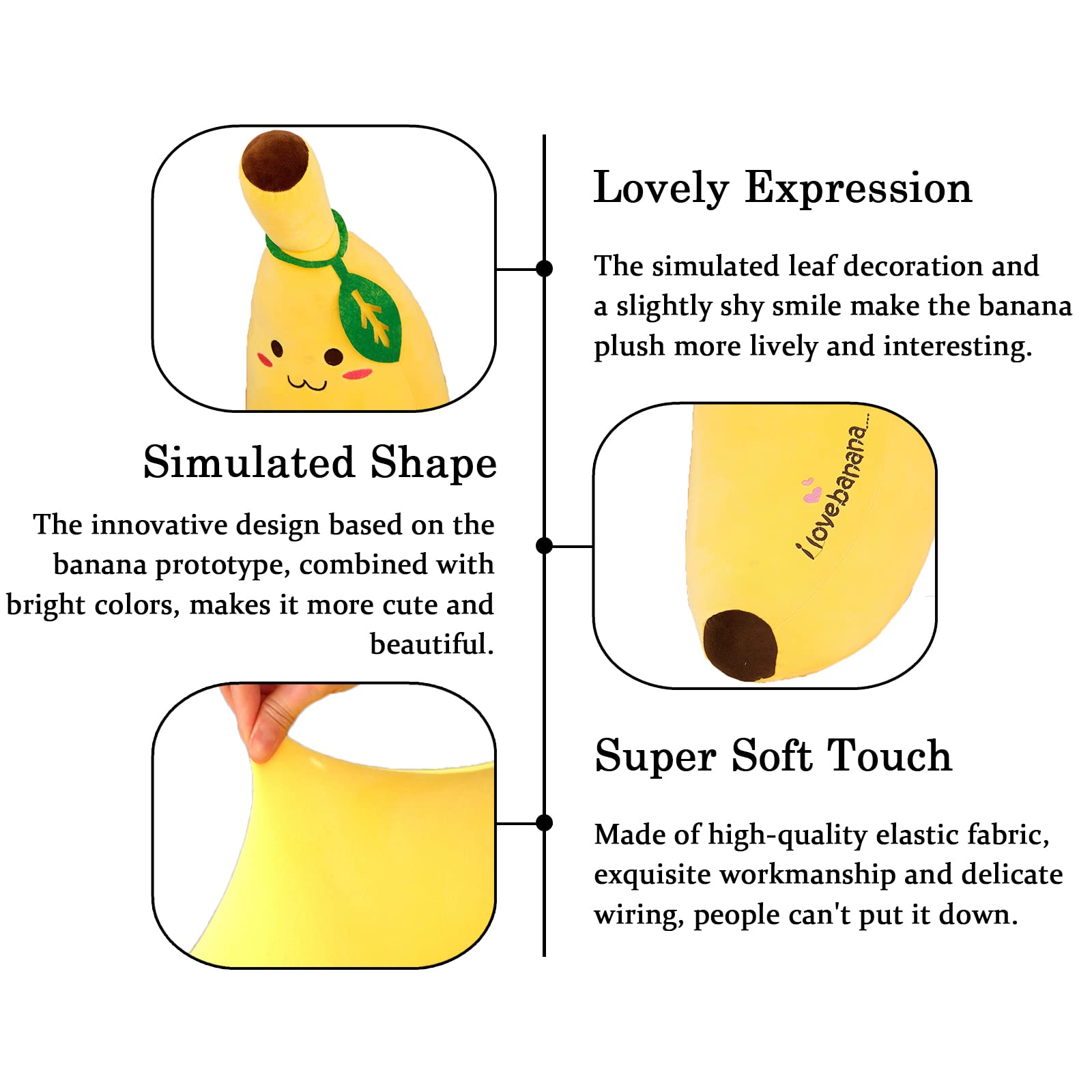 zhidiloveyou Banana Plush Pillow Stuffed Banana Plushie Cute Fruit Toy for Kids, 13.7 inch