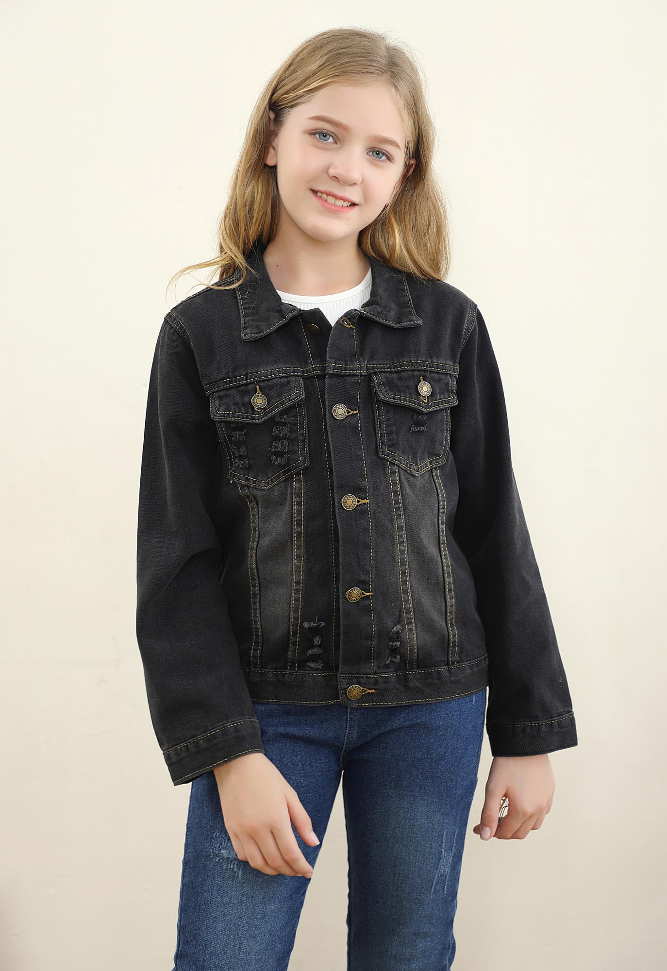 Cromoncent Boys Girls Child Casual Denim Jacket Kids Toddler Button Down Coat,Denim Black 5-6Y