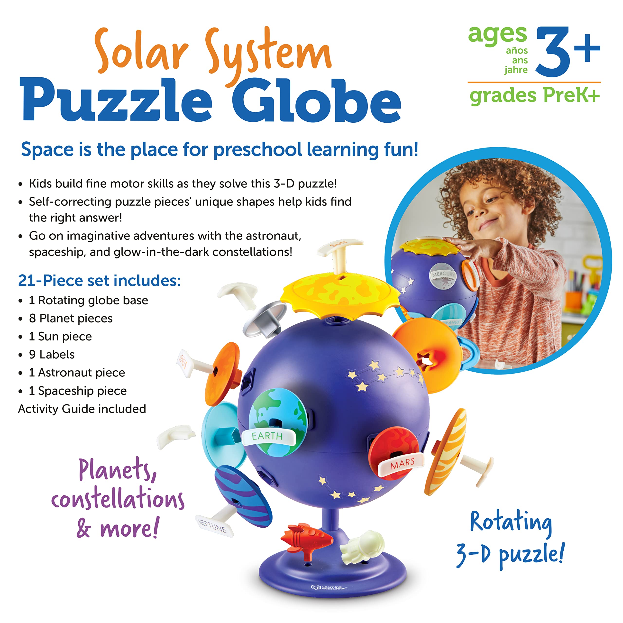 Learning Resources Solar System Puzzle Globe, STEM Toys for Kids, Space Décor, Educational Toy, 21 Pieces, Age 3+