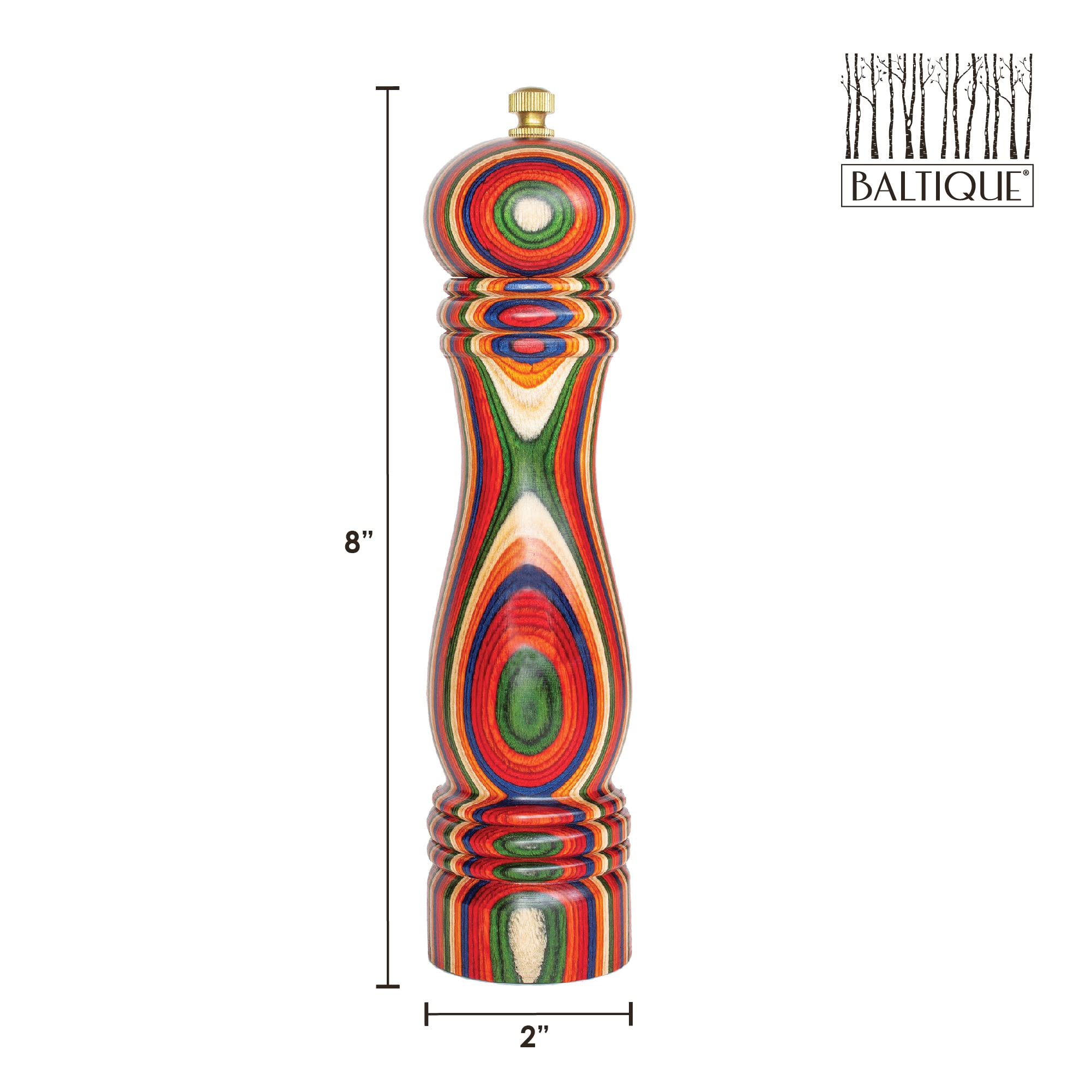 Baltique Marrakesh Collection Pepper Grinder, Wooden Refillable Spice and Pepper Mill for Cooking and Serving