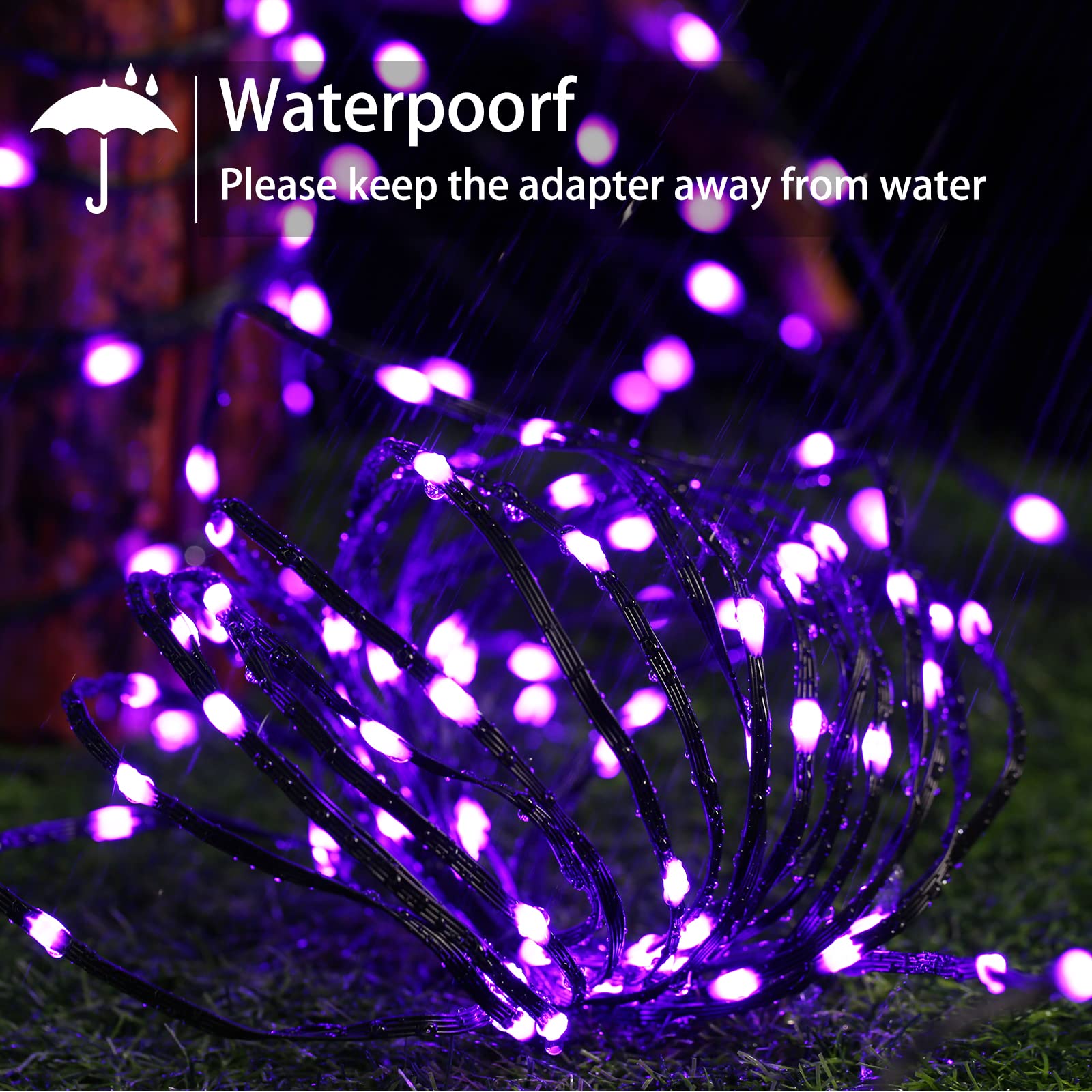 Joomer Purple Halloween Lights, 66ft 200 LED Halloween Light Plug In Timer Indoor Outdoor Fairy Twinkle Tree Light Waterproof 8 Modes for Home Halloween Decorations