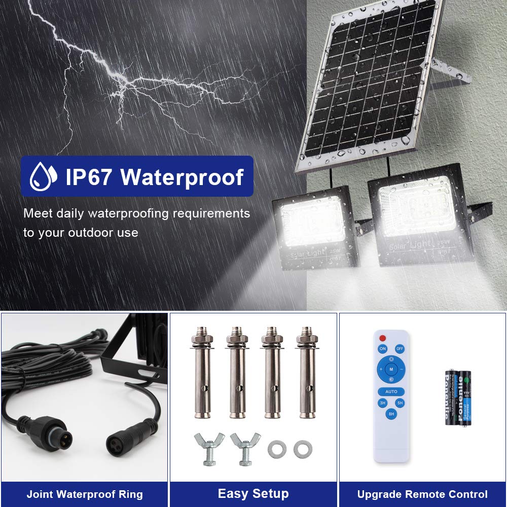 APONUO Solar Flood Lights Outdoor Dusk to Dawn,Solar Security Flood Lights 56Leds Motion Sensor IP67 Waterproof with Remote Control 16.4ft Cable Solar Power Flood Lights for Barn, Flags, House, Pool
